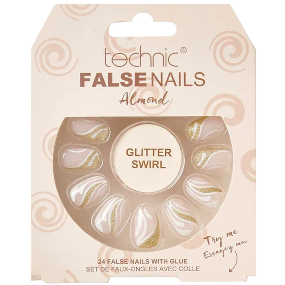 Technic False Nails - Almond Glitter Swirl – www.festivalglitter.co.uk