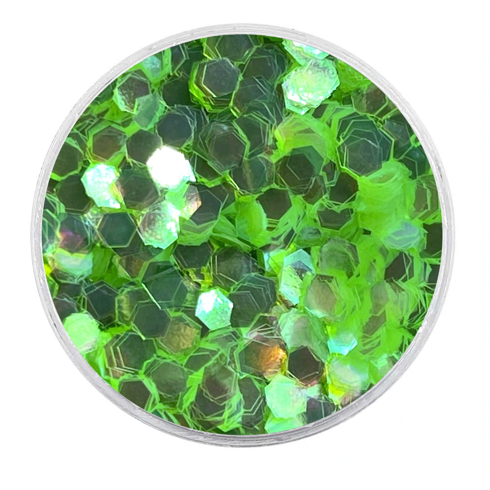 Biodegradable UV Iridescent Green Glitter - Chunky Hexagons Glitter ...